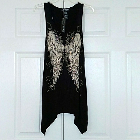 Bus Stop | Tops | Bus Stop Black Sleeveless Angel Wing Angled Tunic ...